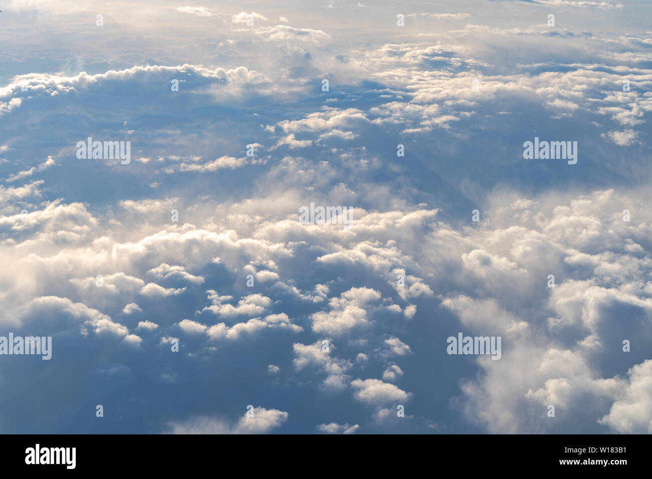 View of dark blue sky horizon in sun rise time, up in the air. viewed ...