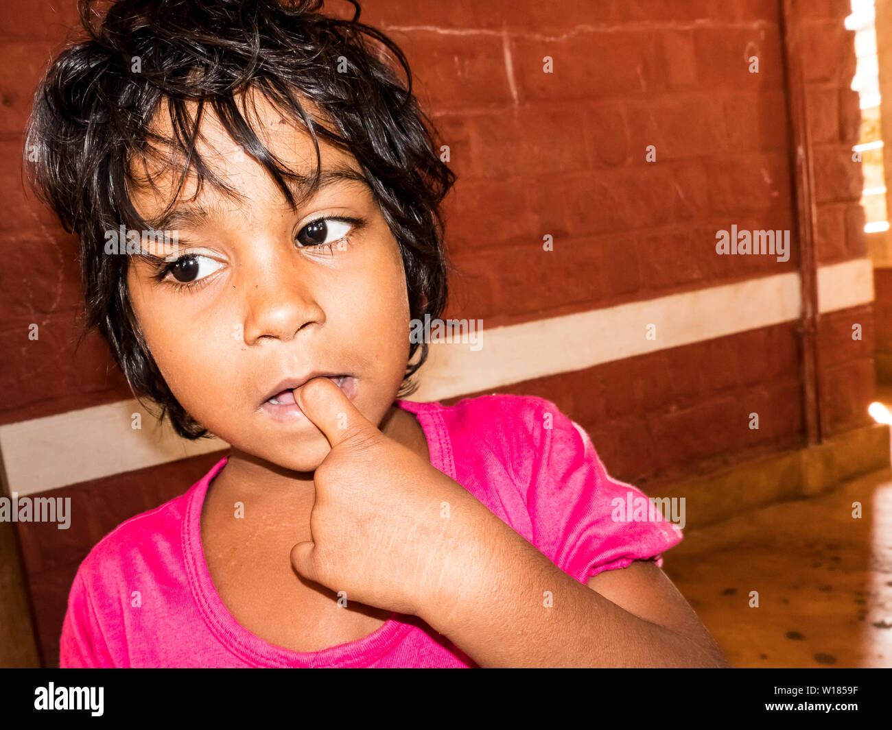 PUDUCHERY, INDIA - DECEMBER Circa, 2018. Unidentified Indian little ...