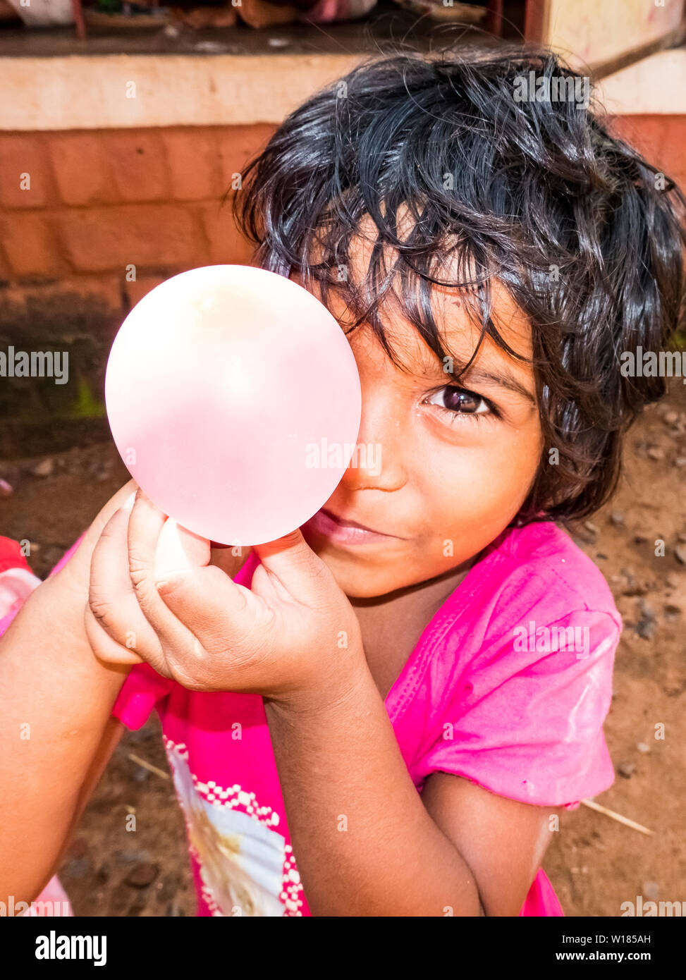 PUDUCHERY, INDIA - DECEMBER Circa, 2018. Unidentified Indian little ...