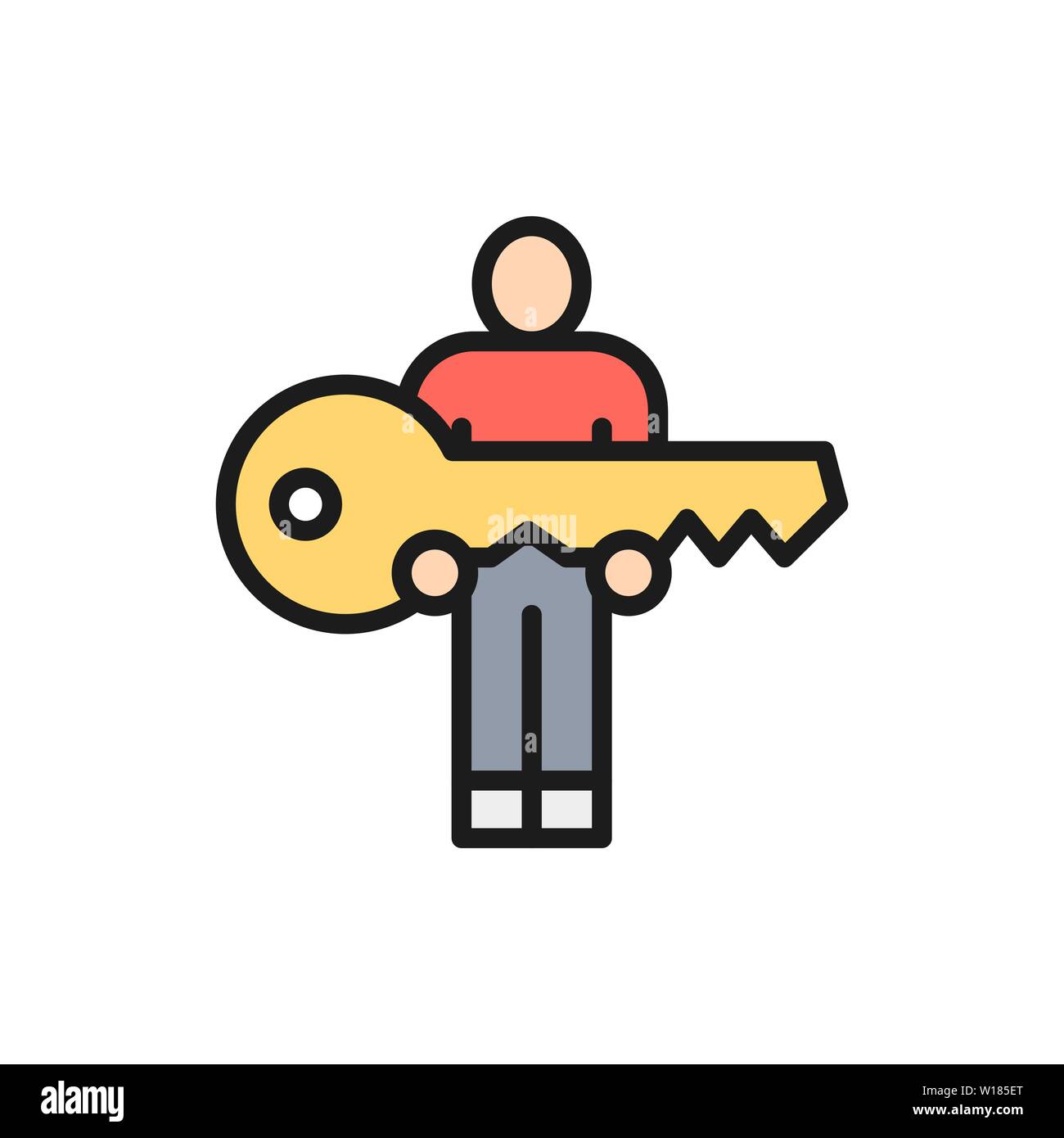 Vector human hold big key flat color line icon Stock Vector Image & Art ...