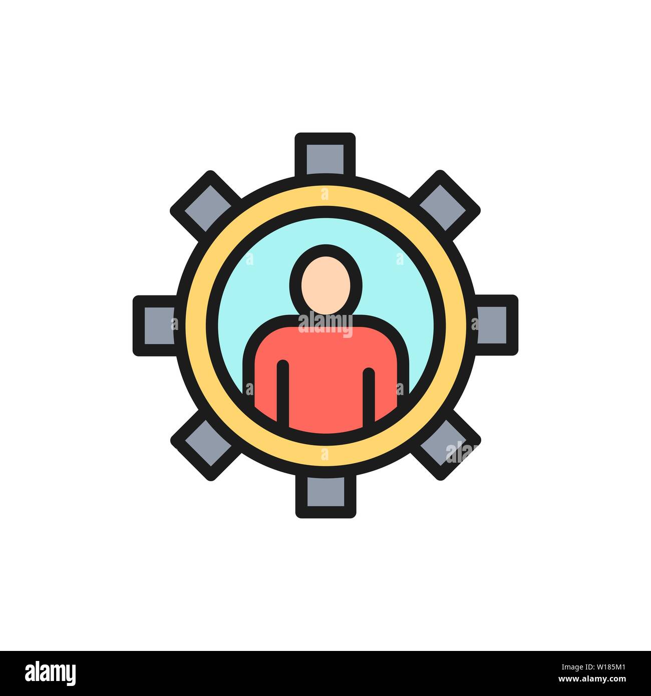 Vector man with gear, engineer, tech worker flat color line icon Stock ...