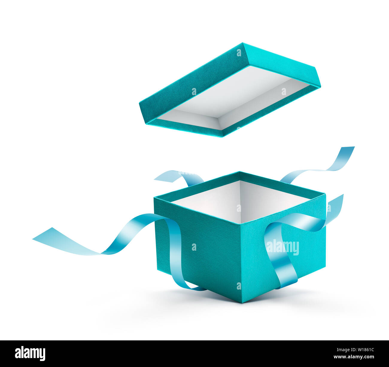 Open gift box with ribbon isolated on white background Stock Photo - Alamy