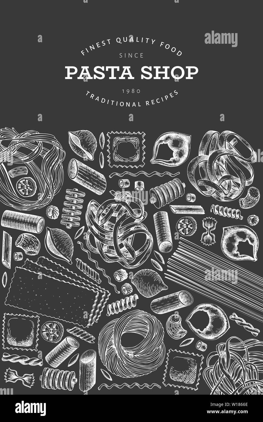 Italian pasta design template. Hand drawn vector food illustration on ...