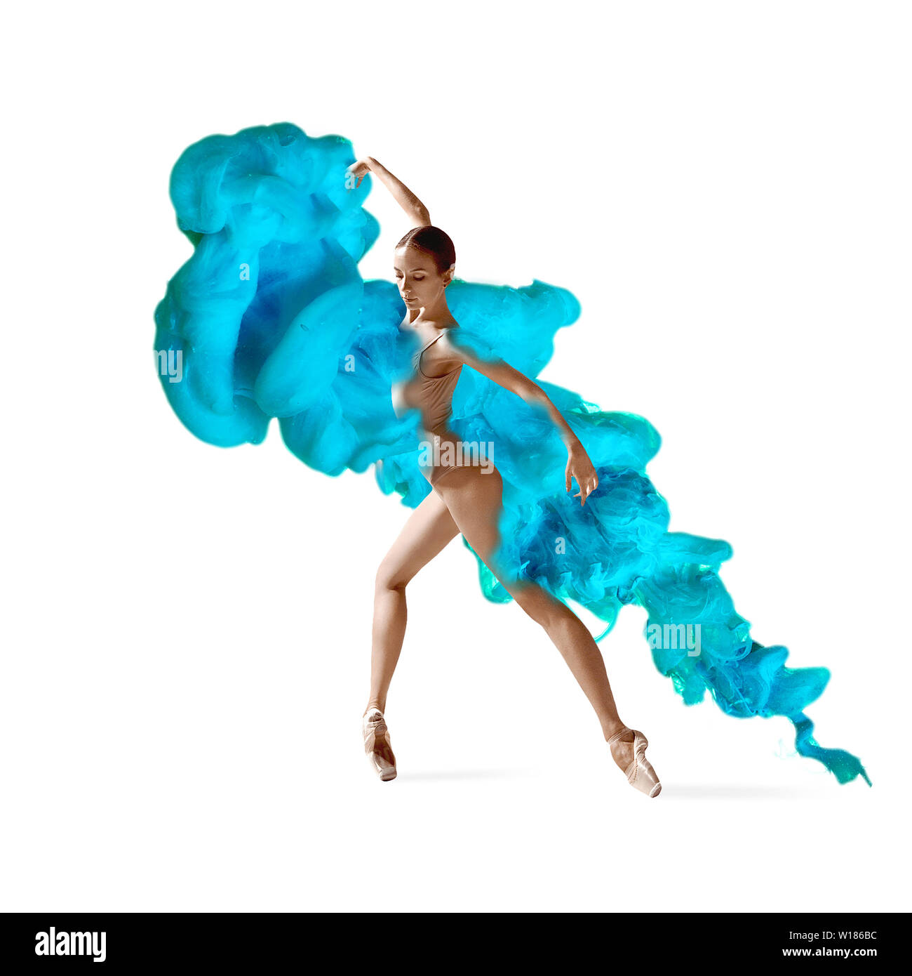 Abstract creative collage formed by color dissolving in water on white ...