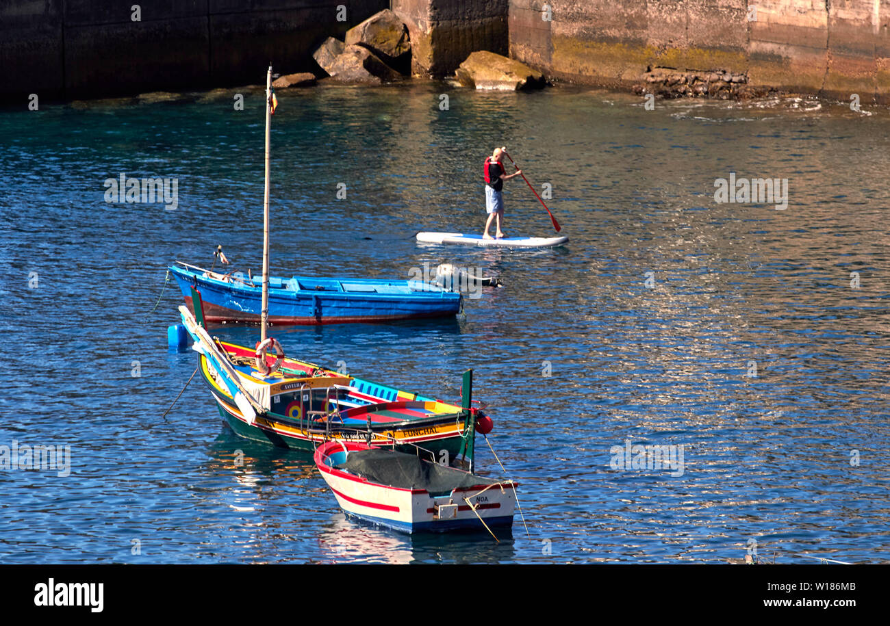 Colourful small boats in Câmara de Lobos, Funchal district, Madeira ...