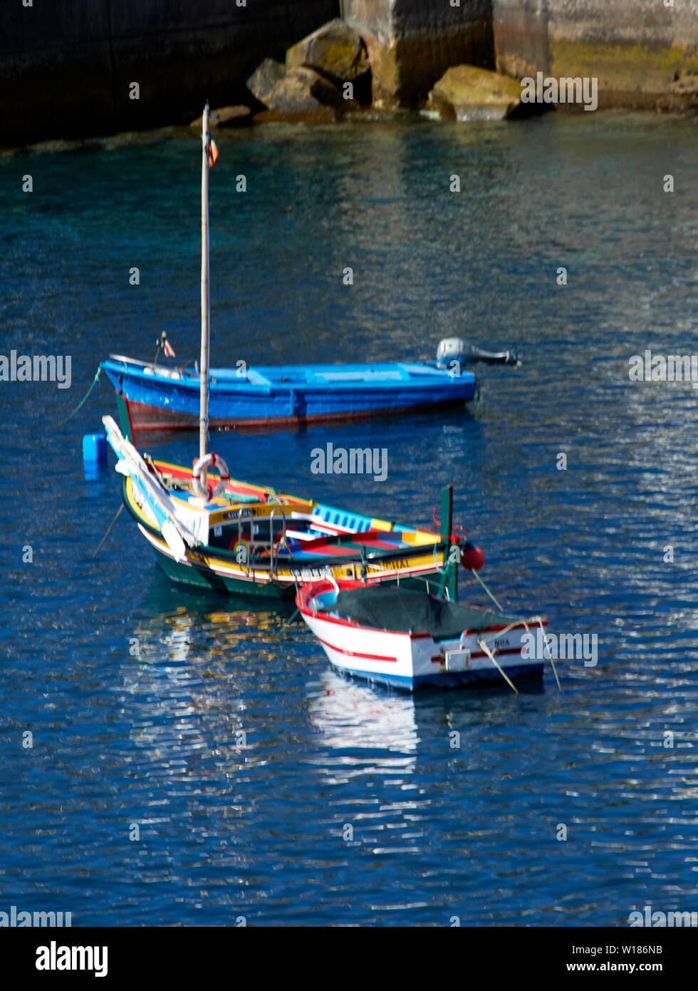 Colourful small boats in Câmara de Lobos, Funchal district, Madeira ...