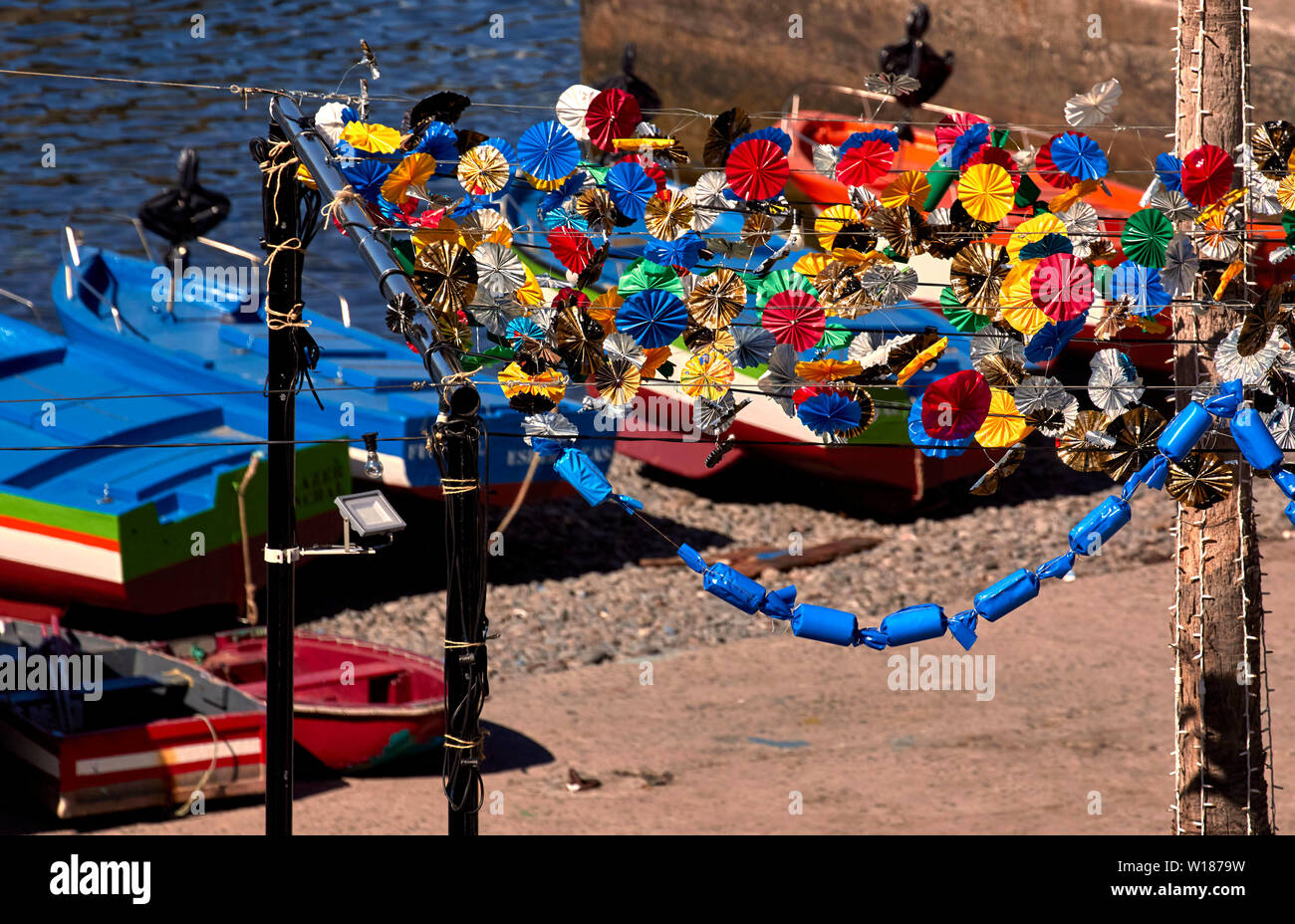 Colourful small boats in Câmara de Lobos, Funchal district, Madeira ...