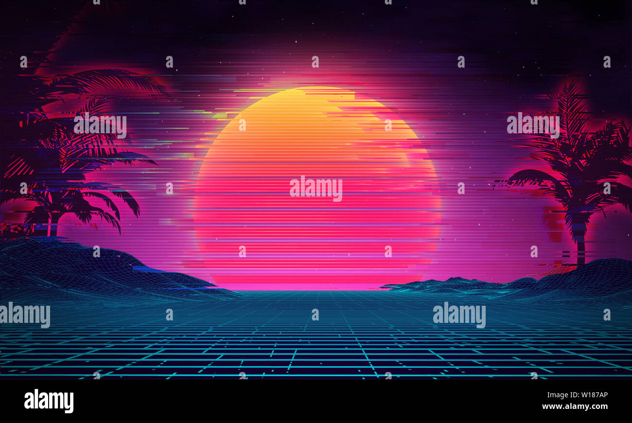 Vintage poster with retro glitch on dark background. Modern pattern of ...