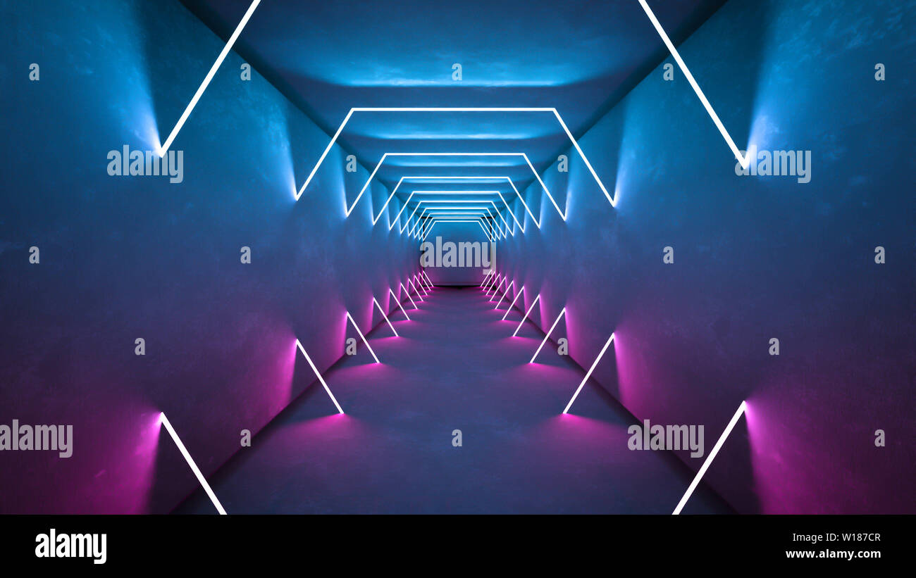 Night club interior lights 3d render for laser show. Glowing lin Stock ...