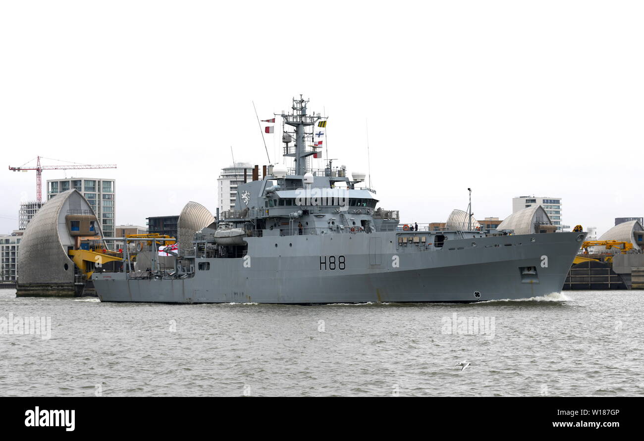 HMS Enterprise is an Echo Class warship of the Royal Navy Stock Photo ...