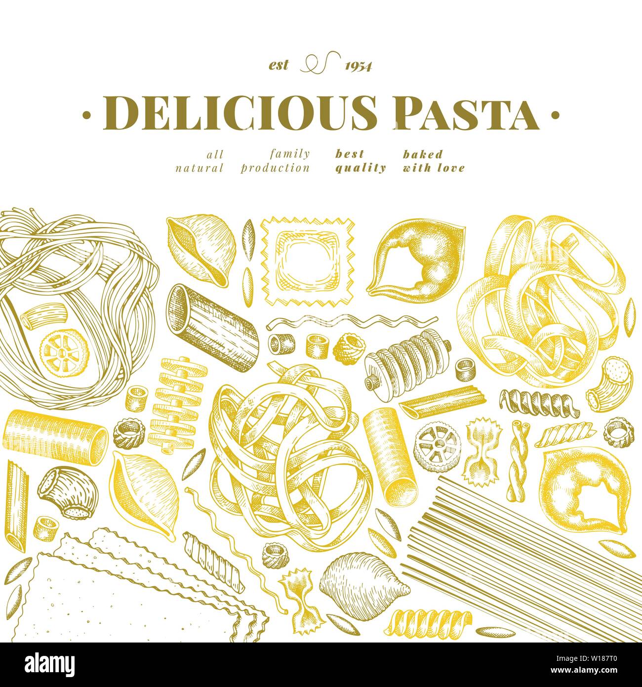 Italian pasta design template. Hand drawn vector food illustration ...