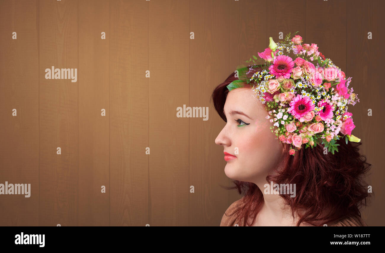 Blossomed head with colorful flowers and spring concept Stock Photo - Alamy