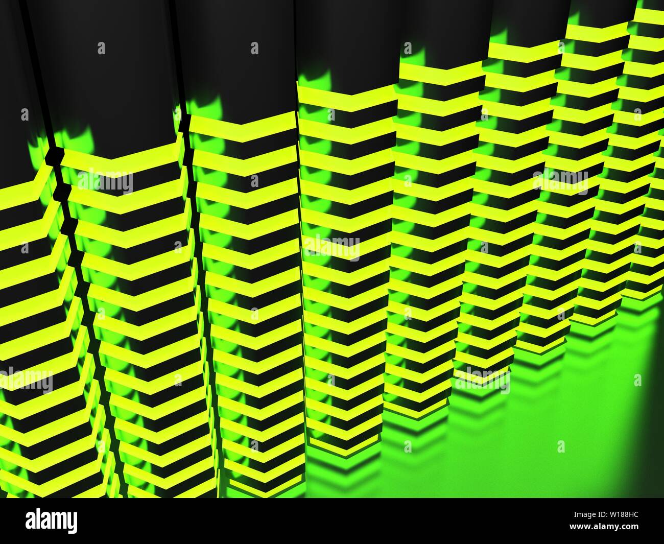 Abstract background with hexagonal green lighted bars - 3D rendering ...