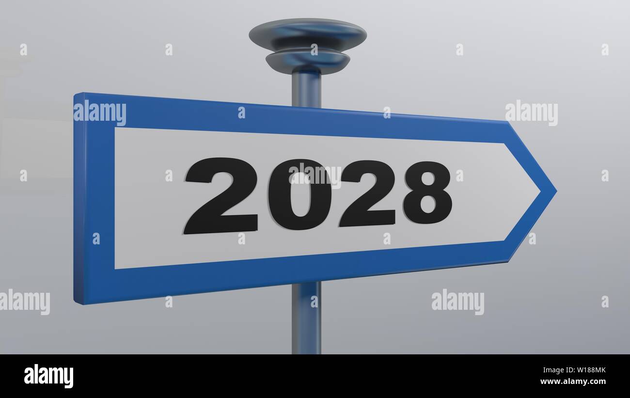 2028 Blue street sign arrow on white background - 3D rendering ...