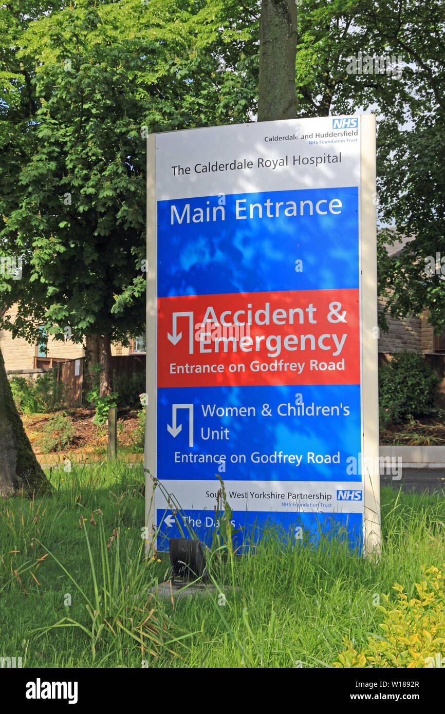 Sign at entrance to Calderdale Royal Hospital, Halifax, West Yorkshire ...