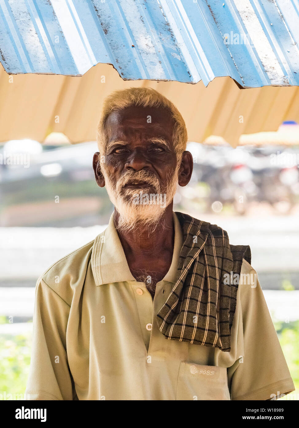 PUDUCHERY, INDIA - DECEMBER Circa, 2018. An unidentifed old senior ...