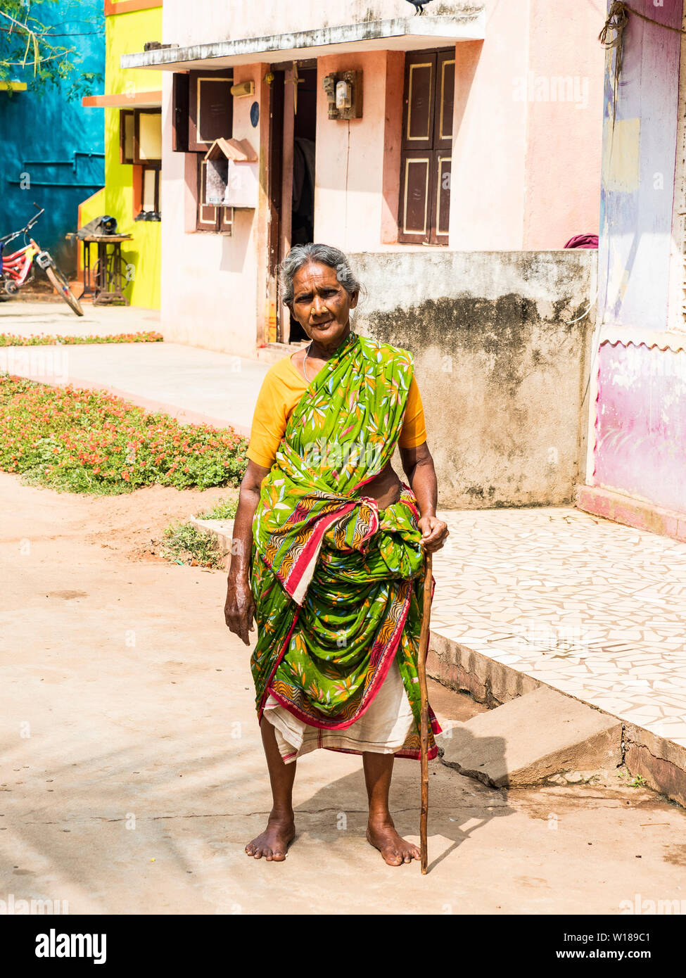 PUDUCHERY, INDIA - DECEMBER Circa, 2018. Unidentified rural woman with ...