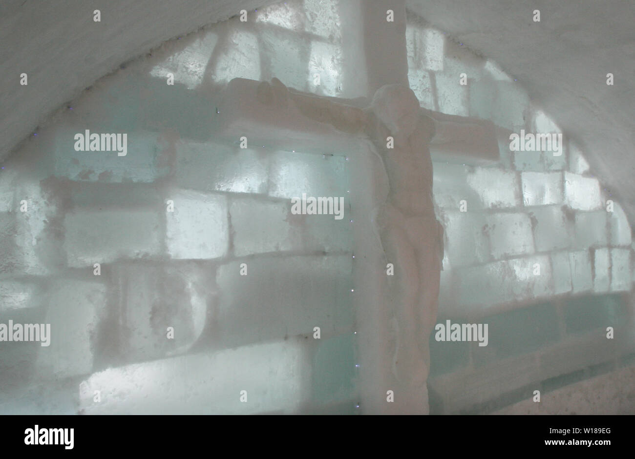 SIBIU, ROMANIA - March 13, 2010: Ice sculpture with Jesus on the cross ...