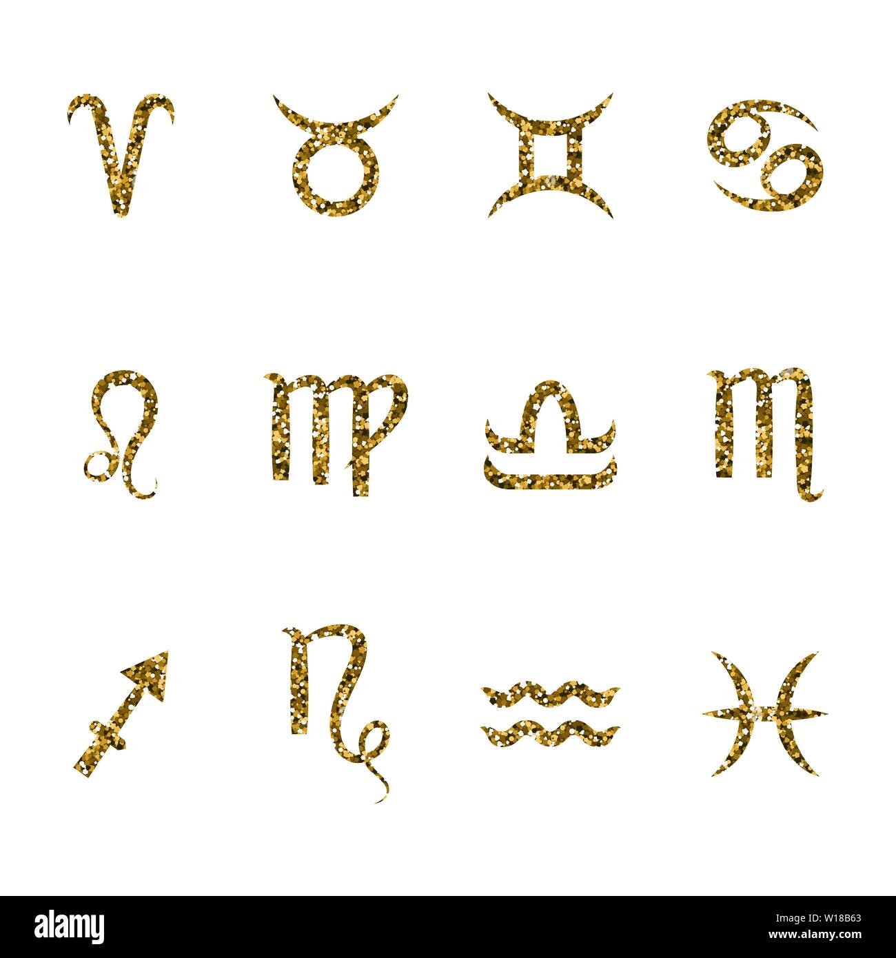 Zodiac sign set. Astrological horoscope. Vector illustration. Gold ...