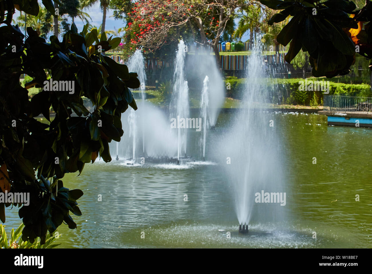 Fountains in the landscape of Santa Catarina Park in Funchal, Madeira ...