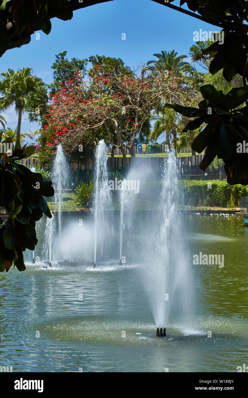 Fountains in the landscape of Santa Catarina Park in Funchal, Madeira ...