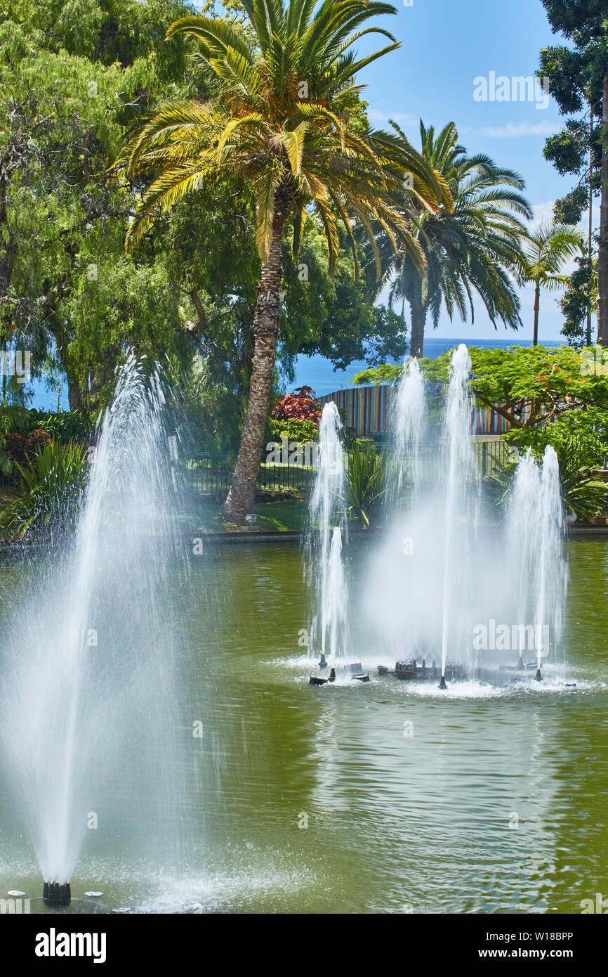 Fountains in the landscape of Santa Catarina Park in Funchal, Madeira ...