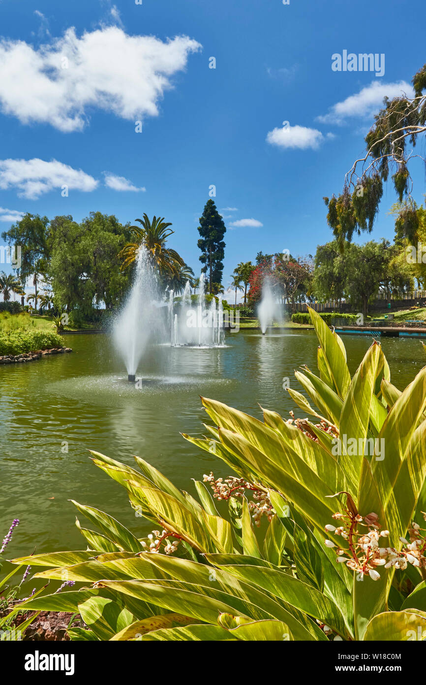Fountains in the landscape of Santa Catarina Park in Funchal, Madeira ...