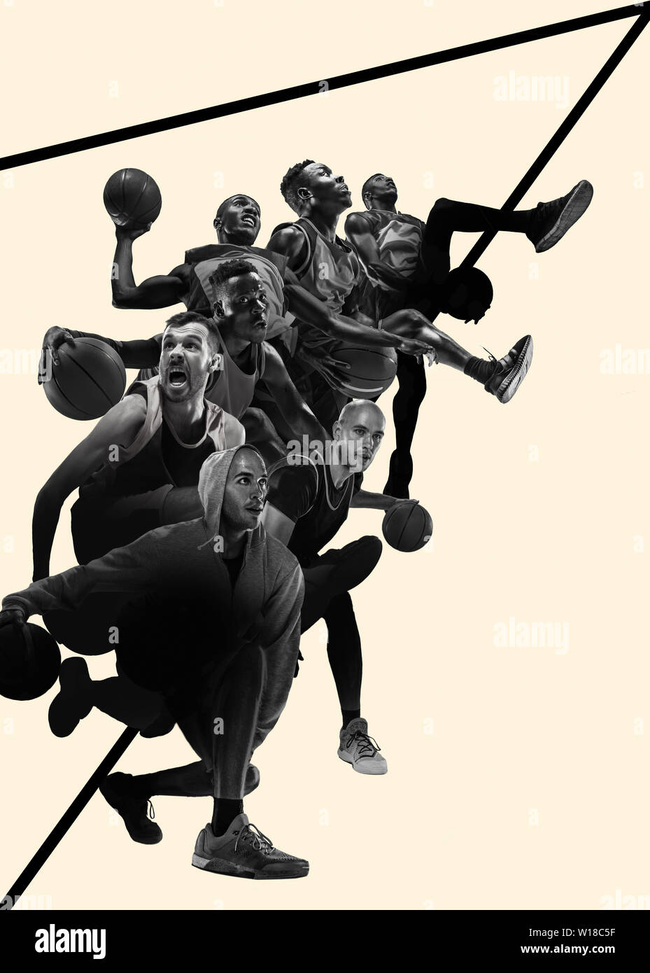 Creative collage of different photos of 4 basketball players with the ...