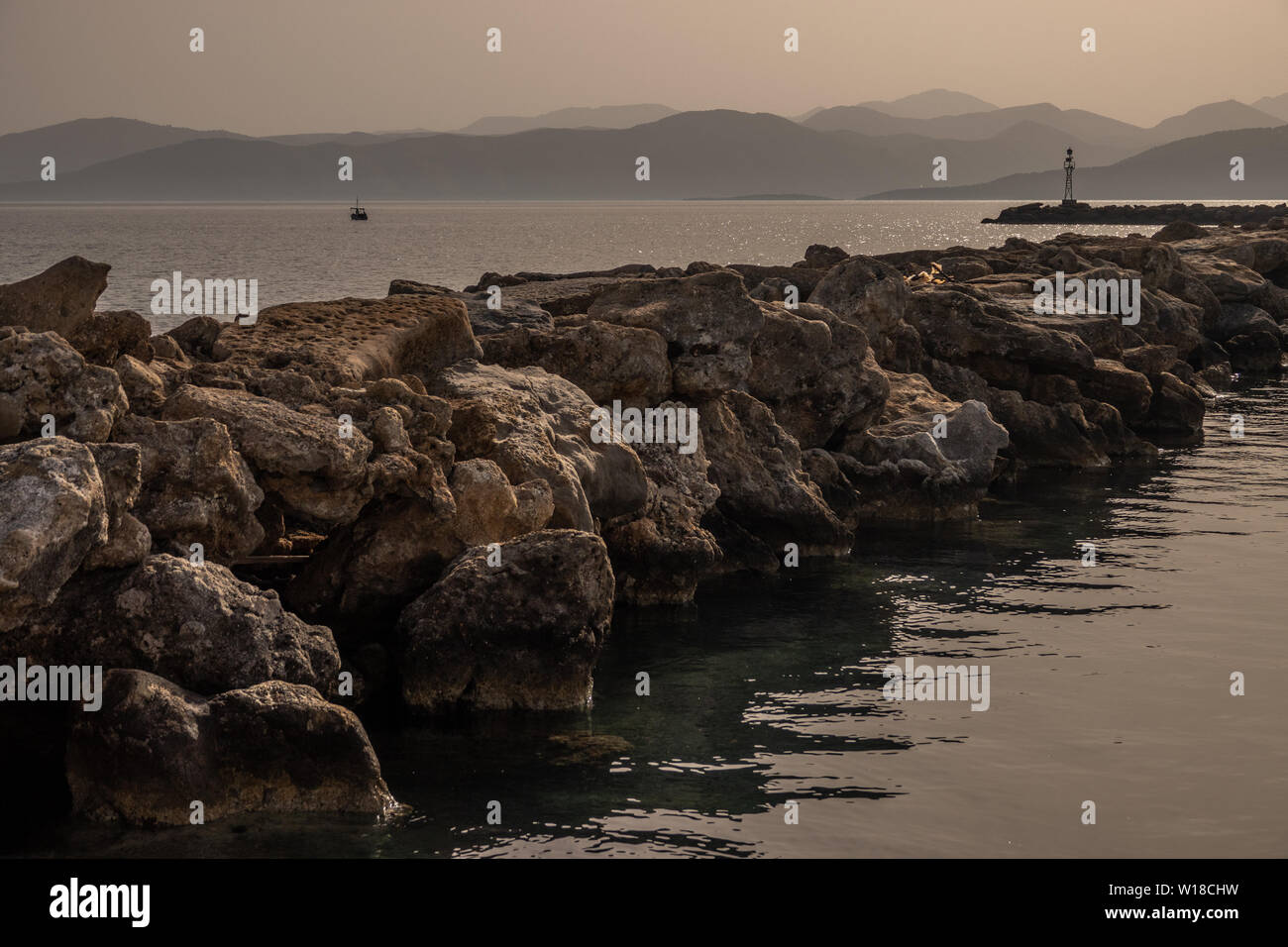 Corfu Harbour with the Greek Mainland Stock Photo - Alamy