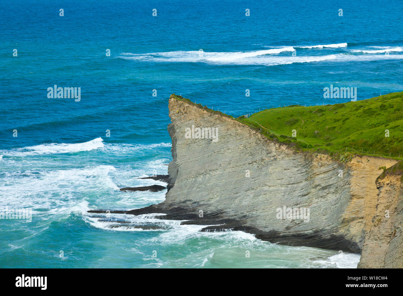 Flysch, Mendata beach, Deva, Gipuzkoa, The Basque Country, The Bay of ...