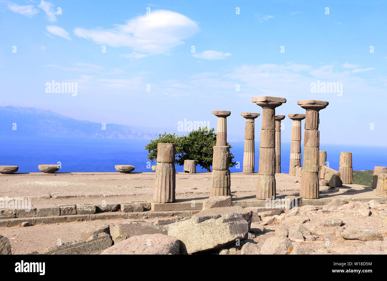 Ancient columns of Athena Temple in Assos, Canakkale, Turkey Stock ...