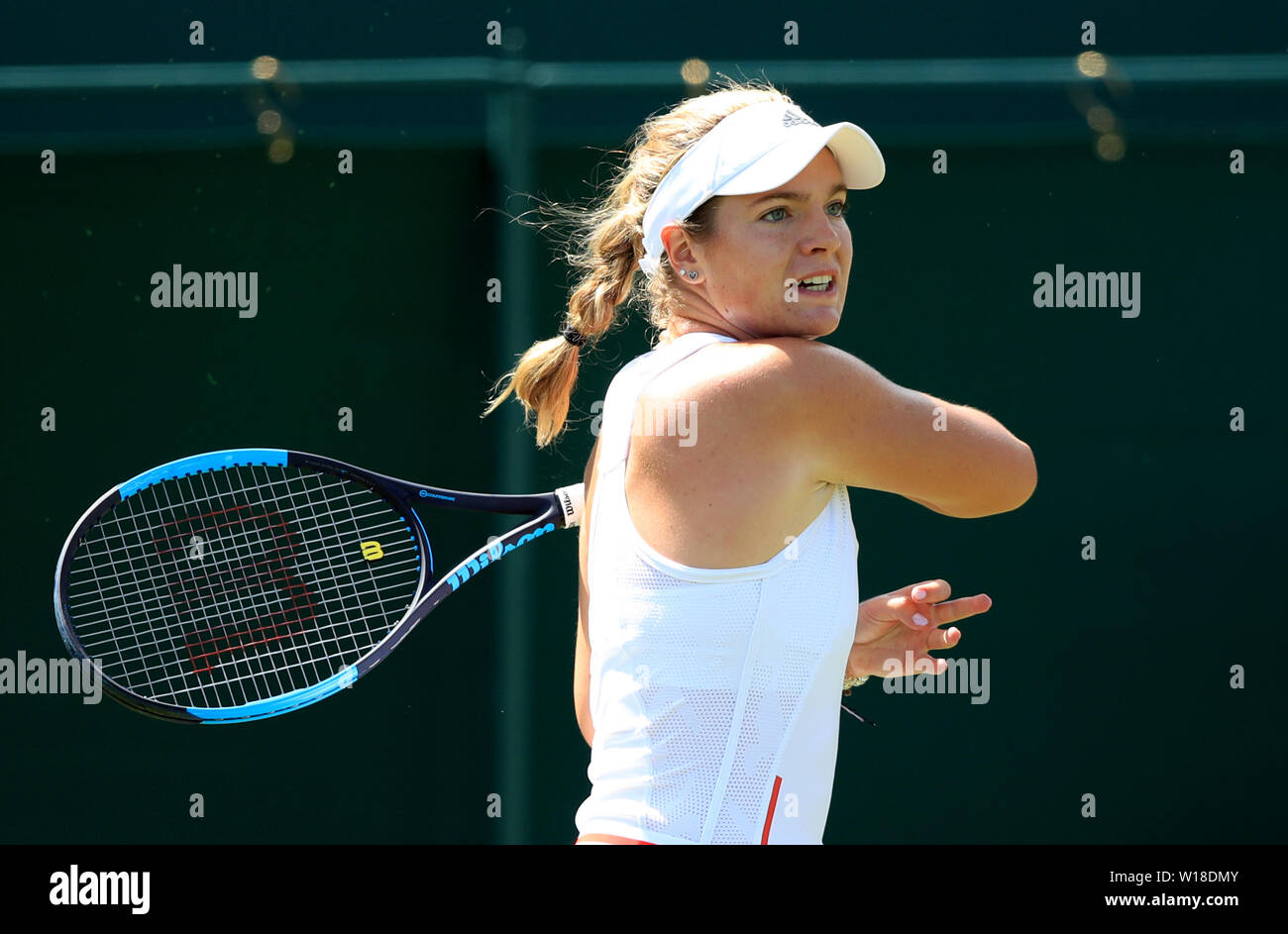 Caty McNally in action on day one of the Wimbledon Championships at the ...