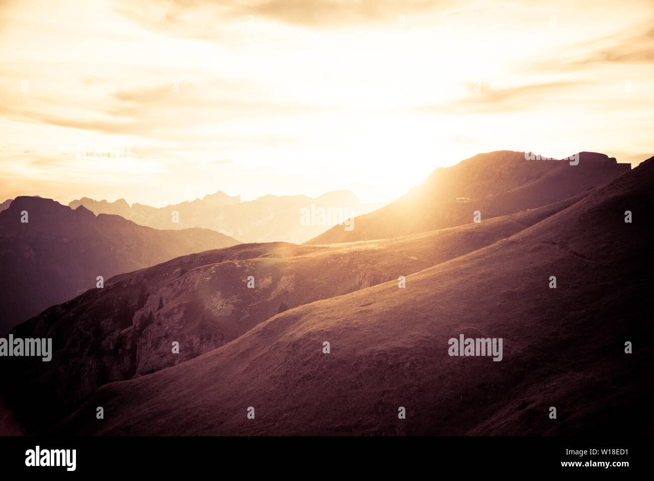 layered mountains landscape background of Dolomites, Italy Stock Photo ...