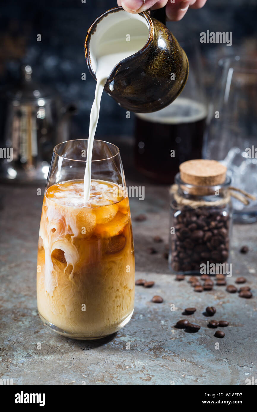 Ice coffee in a tall glasses Stock Photo - Alamy