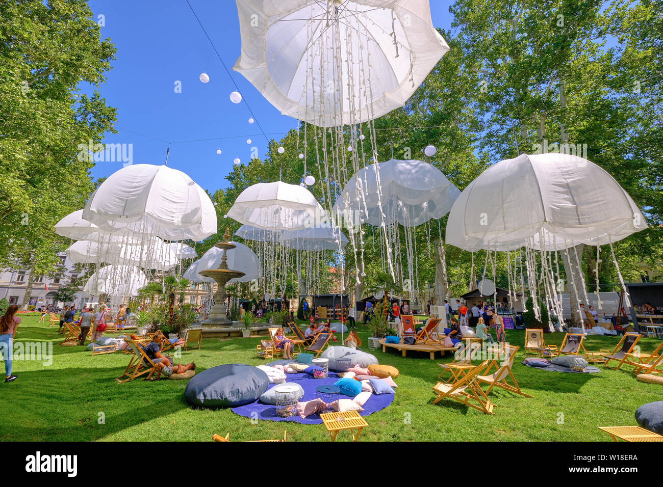 Zagreb, Croatia, July 1, 2019. Lumen Station installation in Park ...