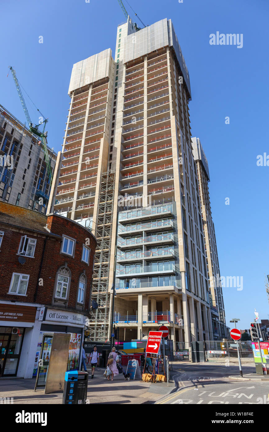View from Goldsworth Road of the uncompleted core of the new mixed use ...