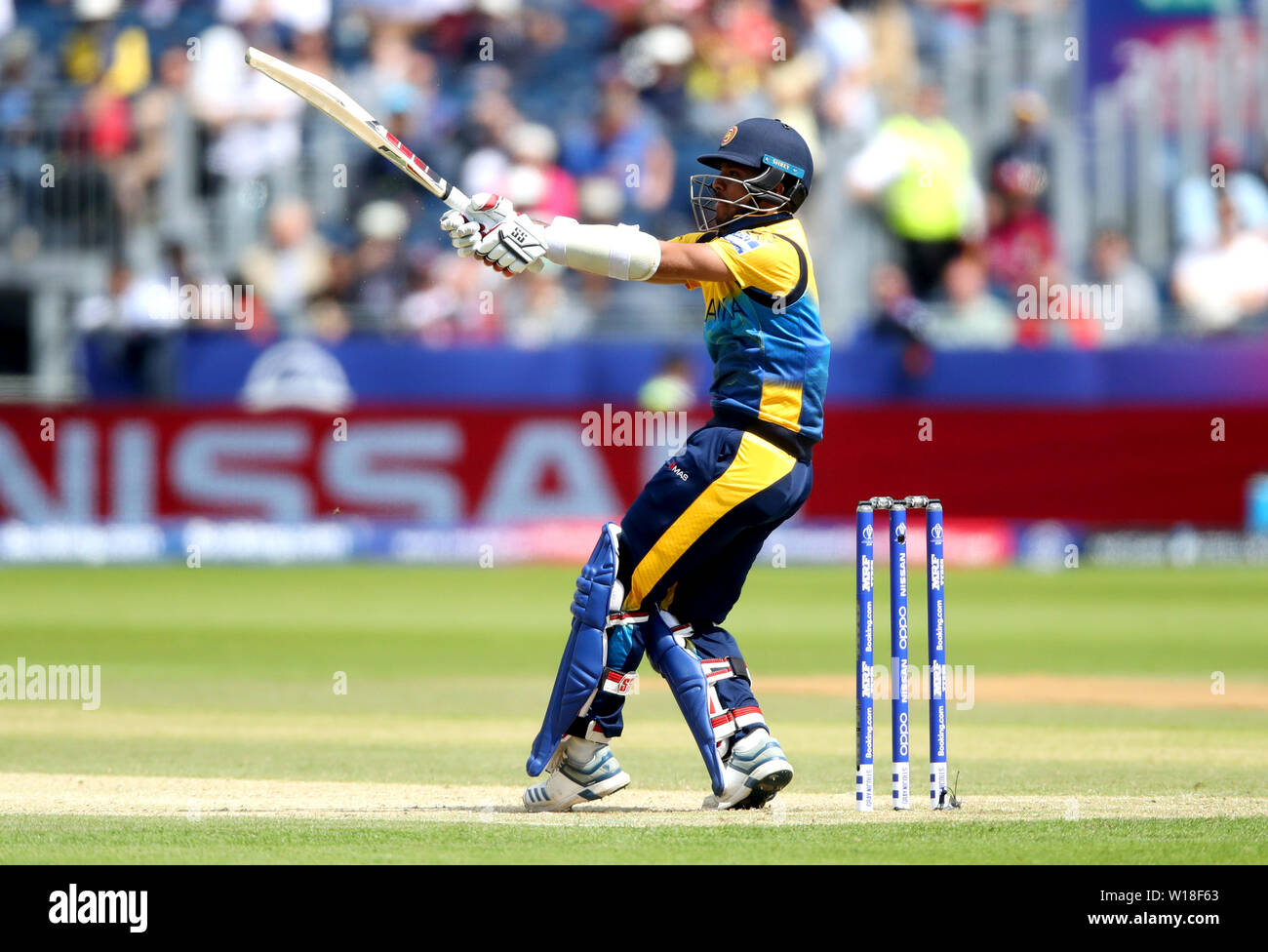 Sri Lanka's Avishka Fernando hits a boundary during the ICC cricket ...