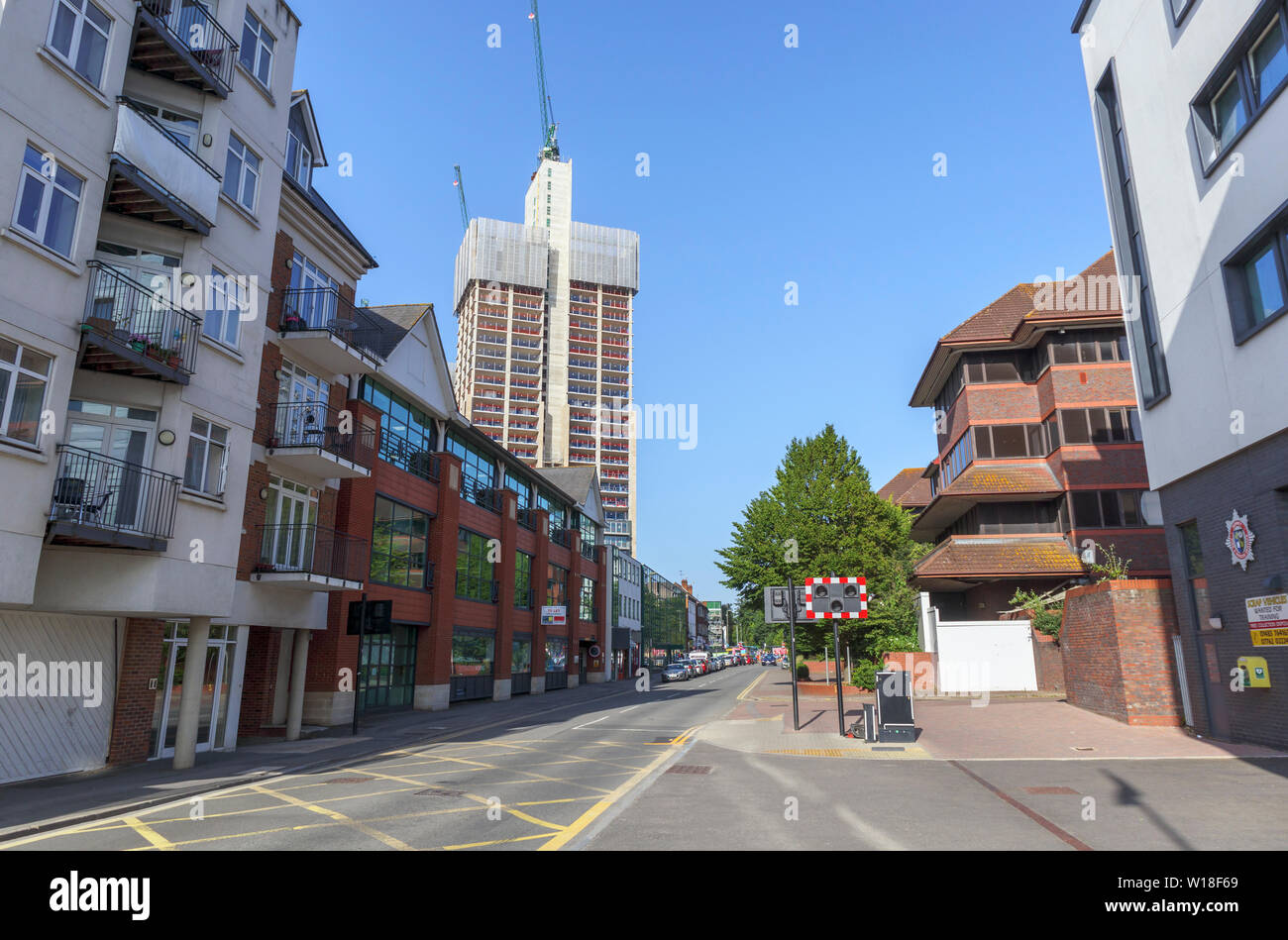 View from Goldsworth Road of the uncompleted core of the new mixed use ...
