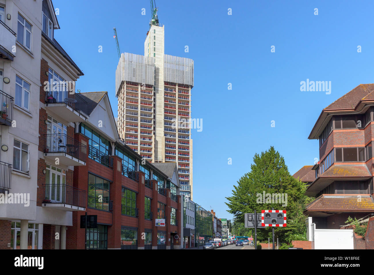 View from Goldsworth Road of the uncompleted core of the new mixed use ...