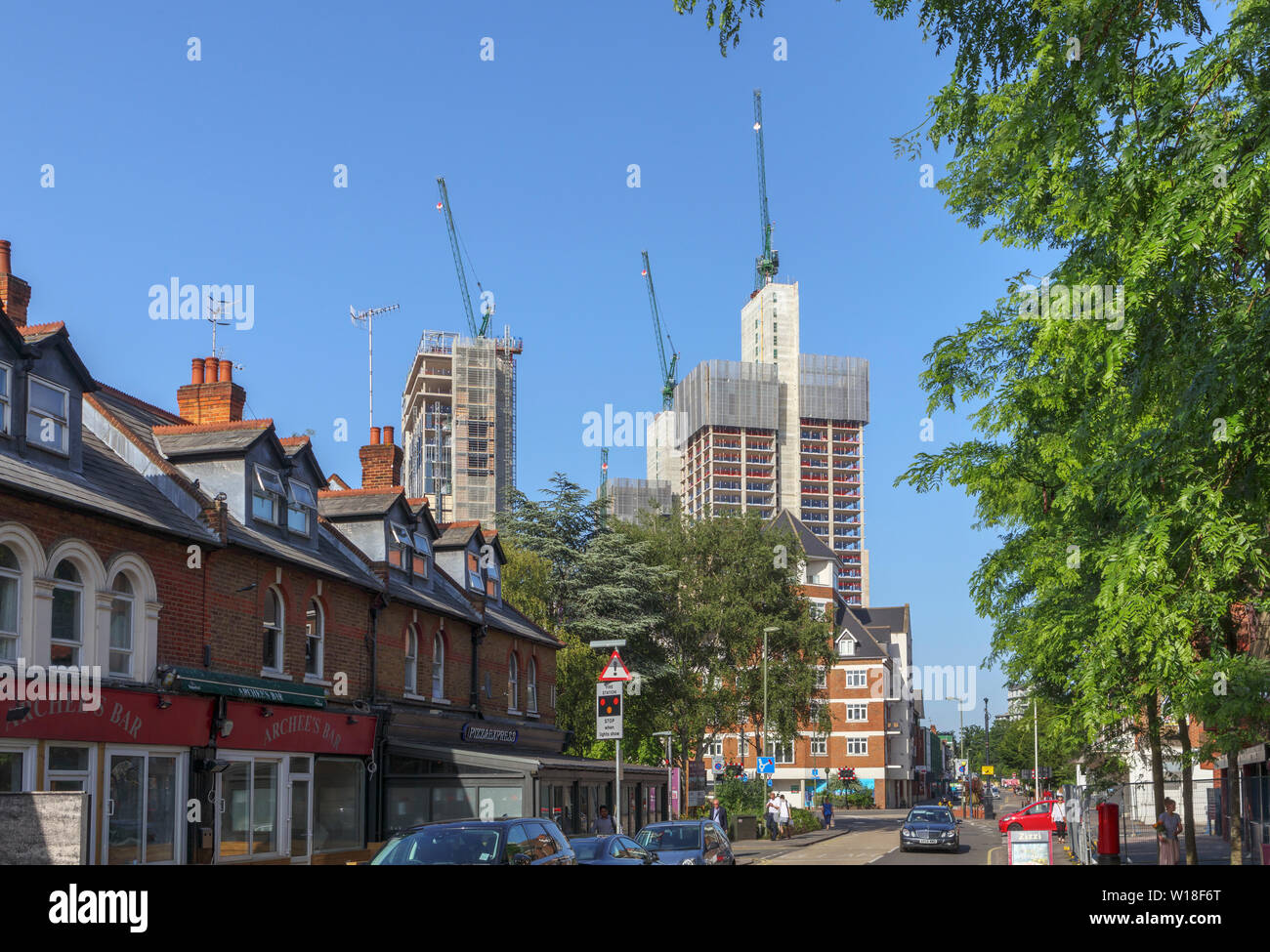 View from Goldsworth Road of the uncompleted core of the new mixed use ...