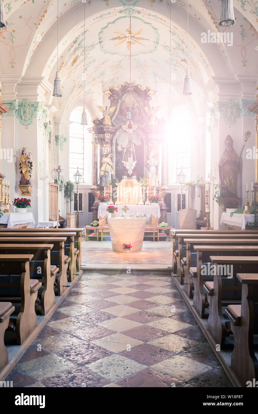 Interior of a small baroque church in Bavaria, Germany Stock Photo - Alamy