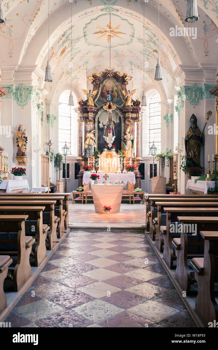Interior of a small baroque church in Bavaria, Germany Stock Photo - Alamy