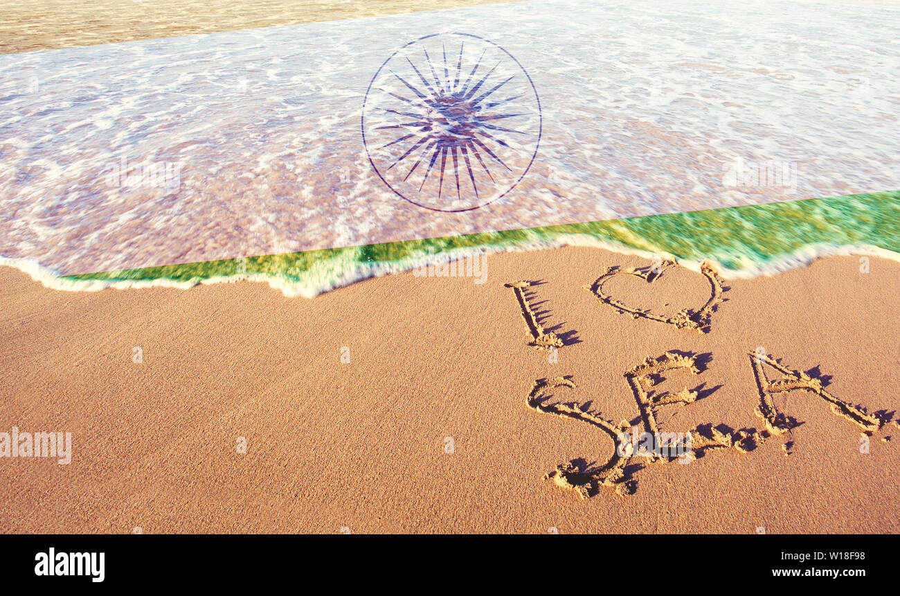 Beach sand, sea and flag India. I love India concept Stock Photo - Alamy