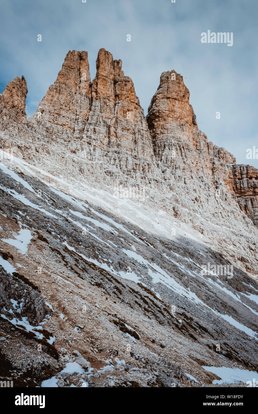 Beautiful summer view of the top of Vajolet Towers in the Dolomites ...