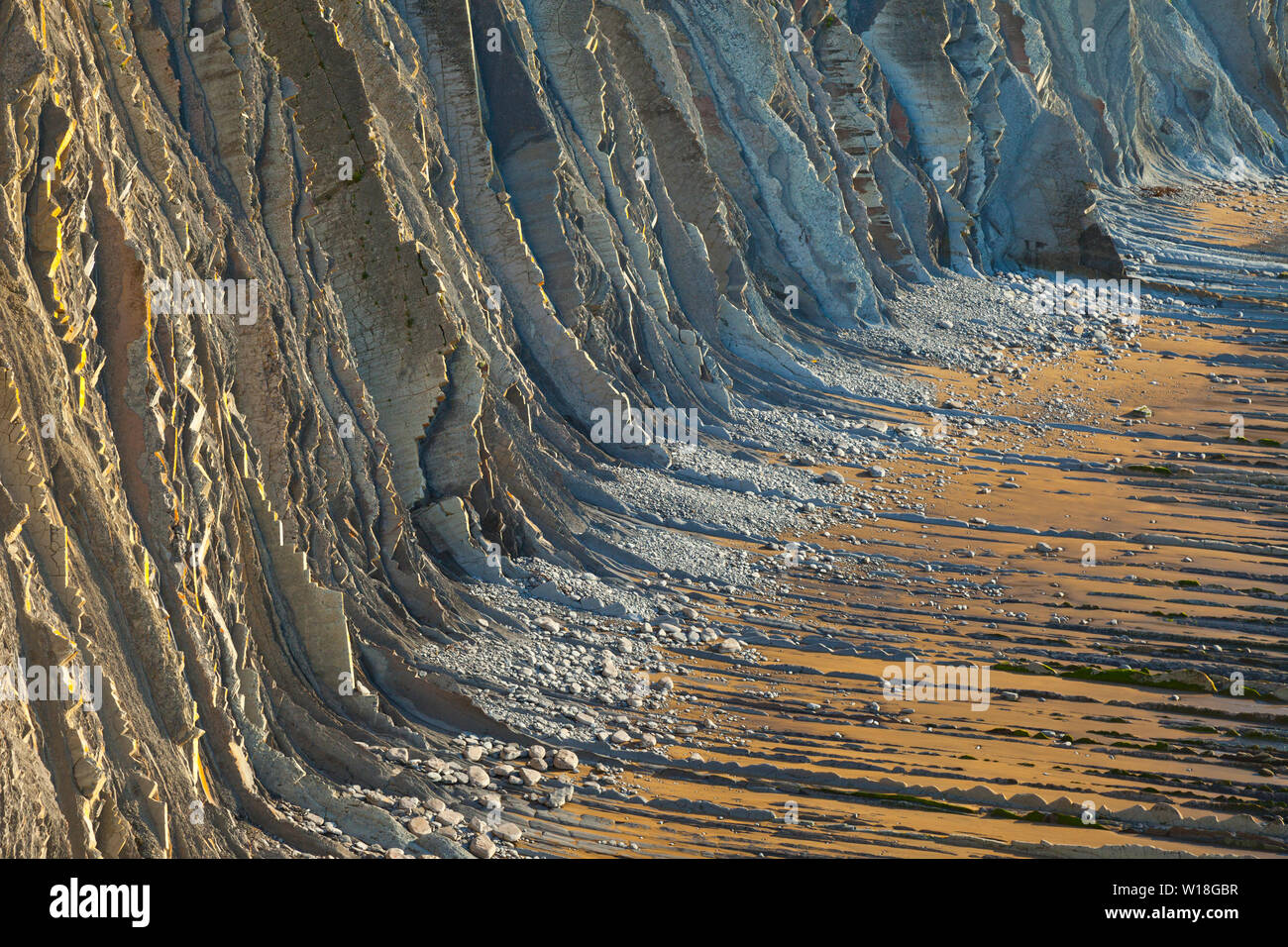 Flysch, Sakoneta beach, Deva, Gipuzkoa, The Basque Country, The Bay of ...