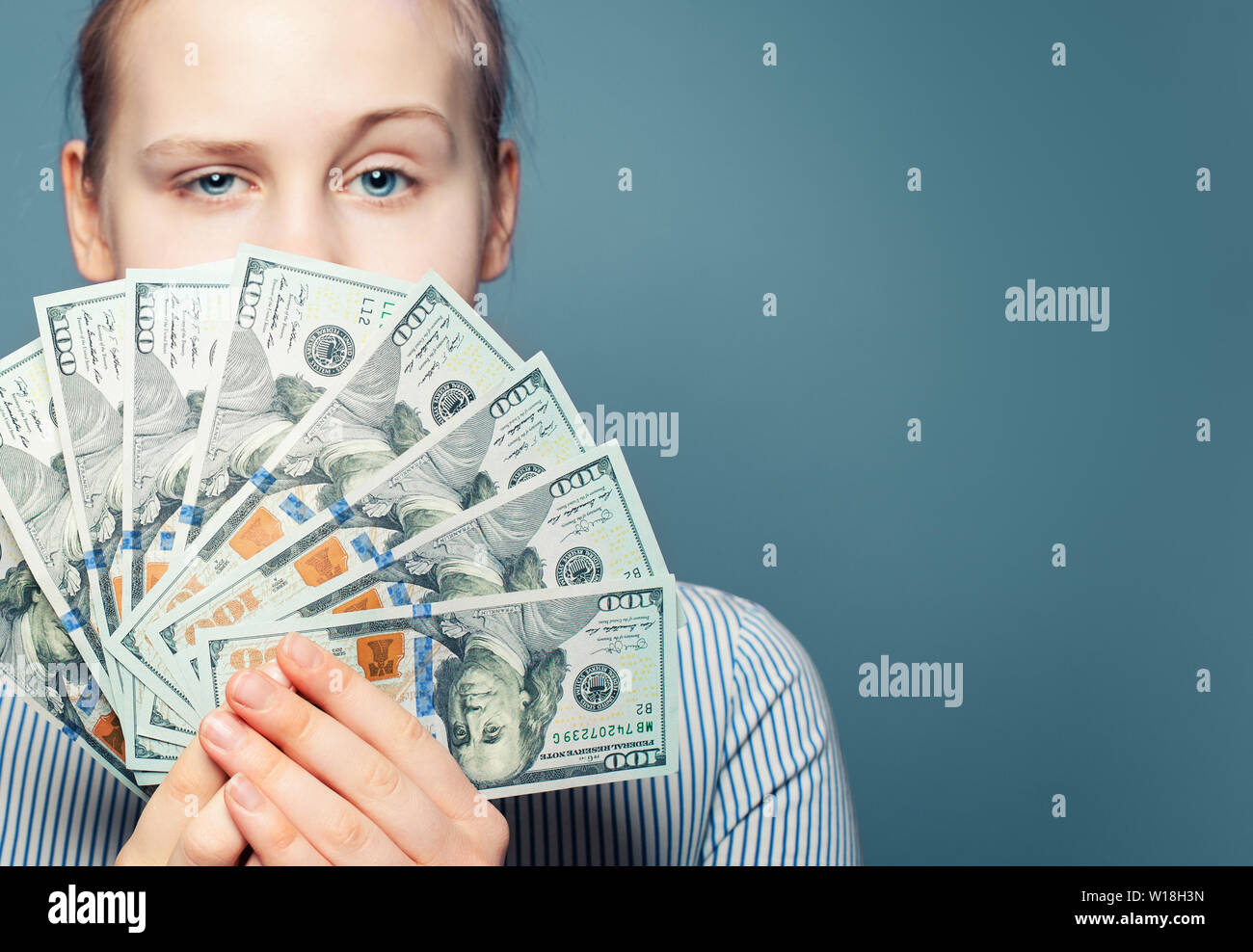 Money concept. US dollars banknote in female hands Stock Photo - Alamy