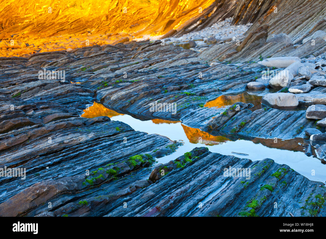 Flysch, Sakoneta beach, Deva, Gipuzkoa, The Basque Country, The Bay of ...