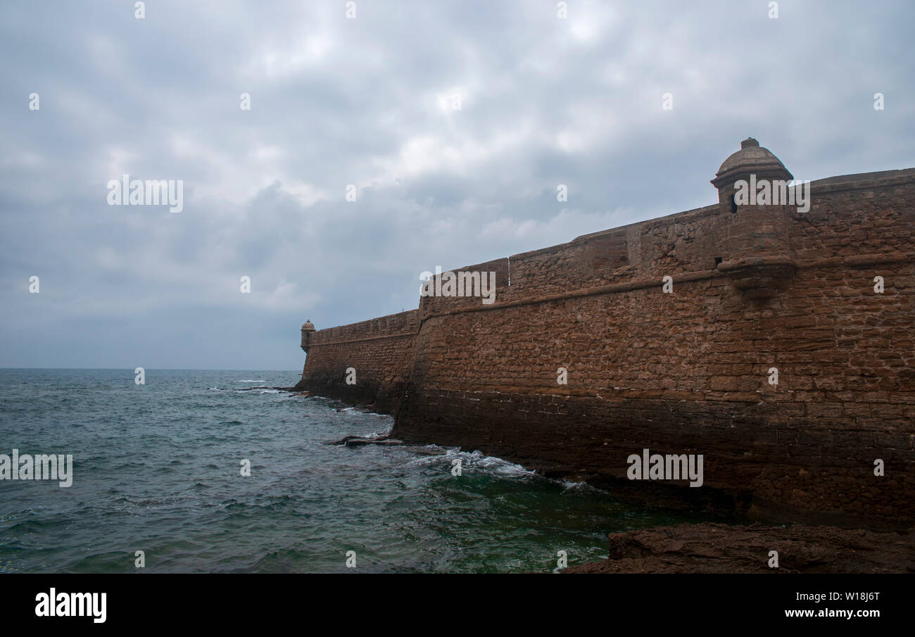 Wall of the castle of San Sebastian in the province of Cadiz, Spain ...