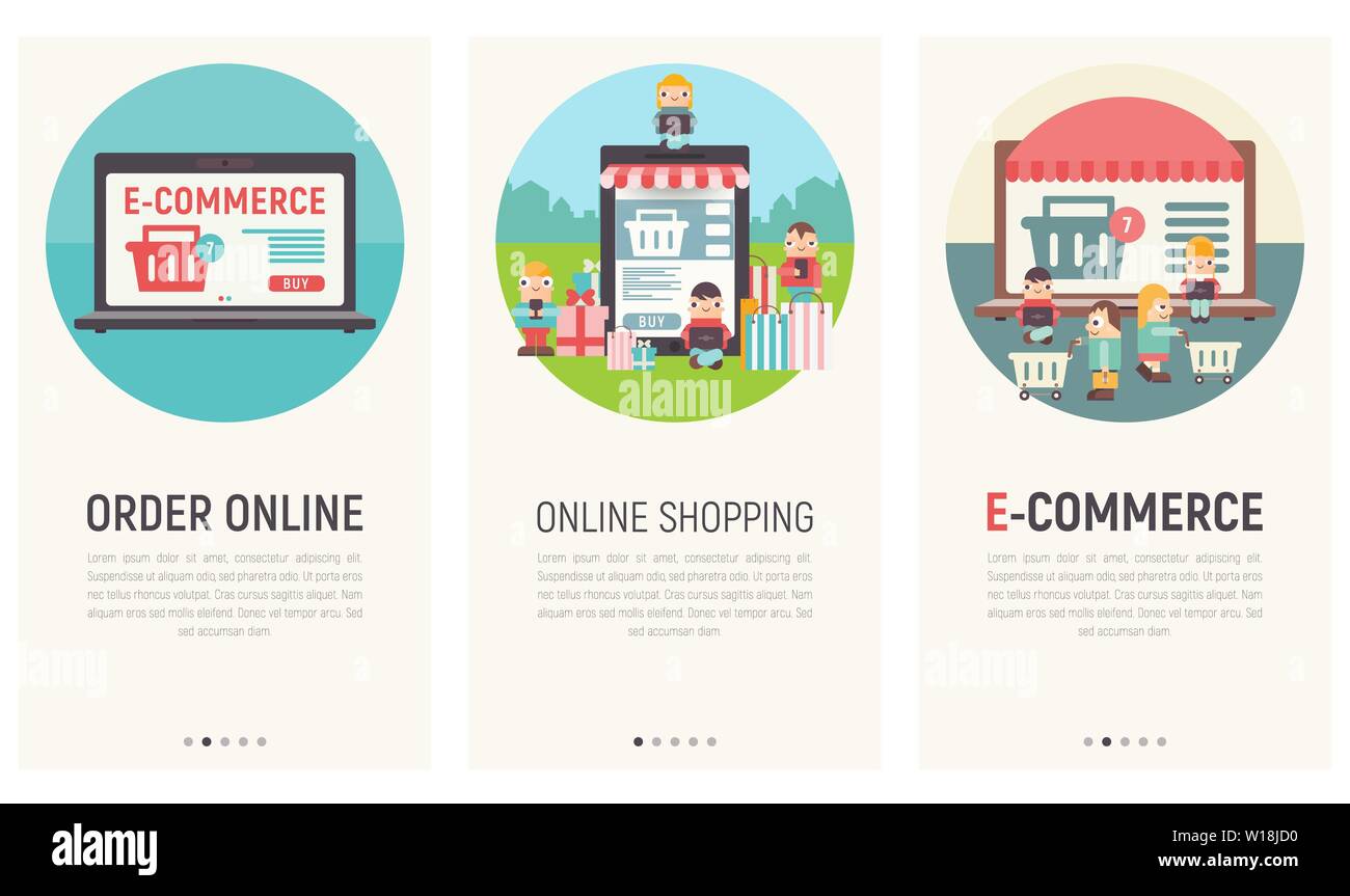 Mobile App Page Onboard Screen Set Screens Template For E Commerce