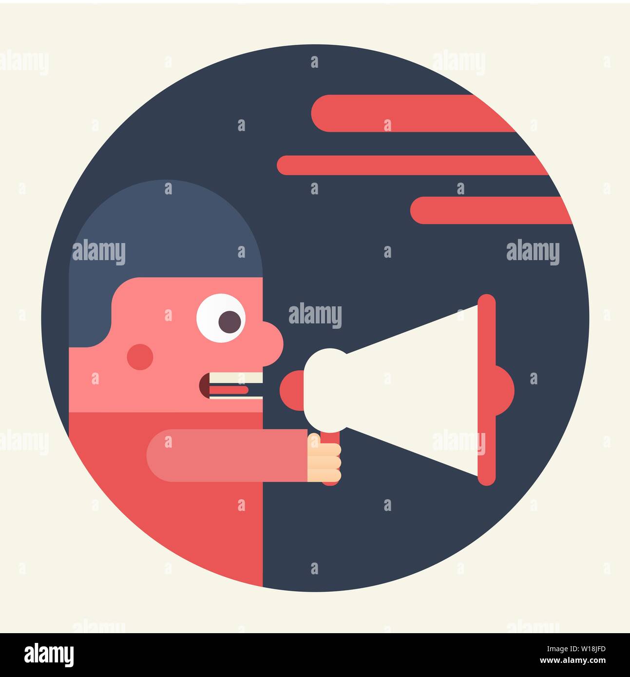 Cartoon Man Shouting Through Loudspeaker. Retro Poster Design. Vector ...